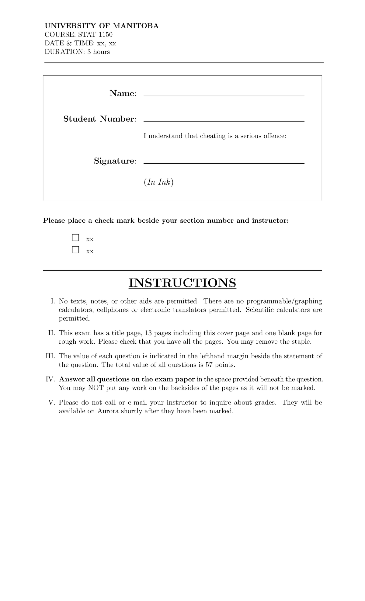 Practice Final STAT 1150 answers - COURSE: STAT 1150 DATE & TIME: xx ...