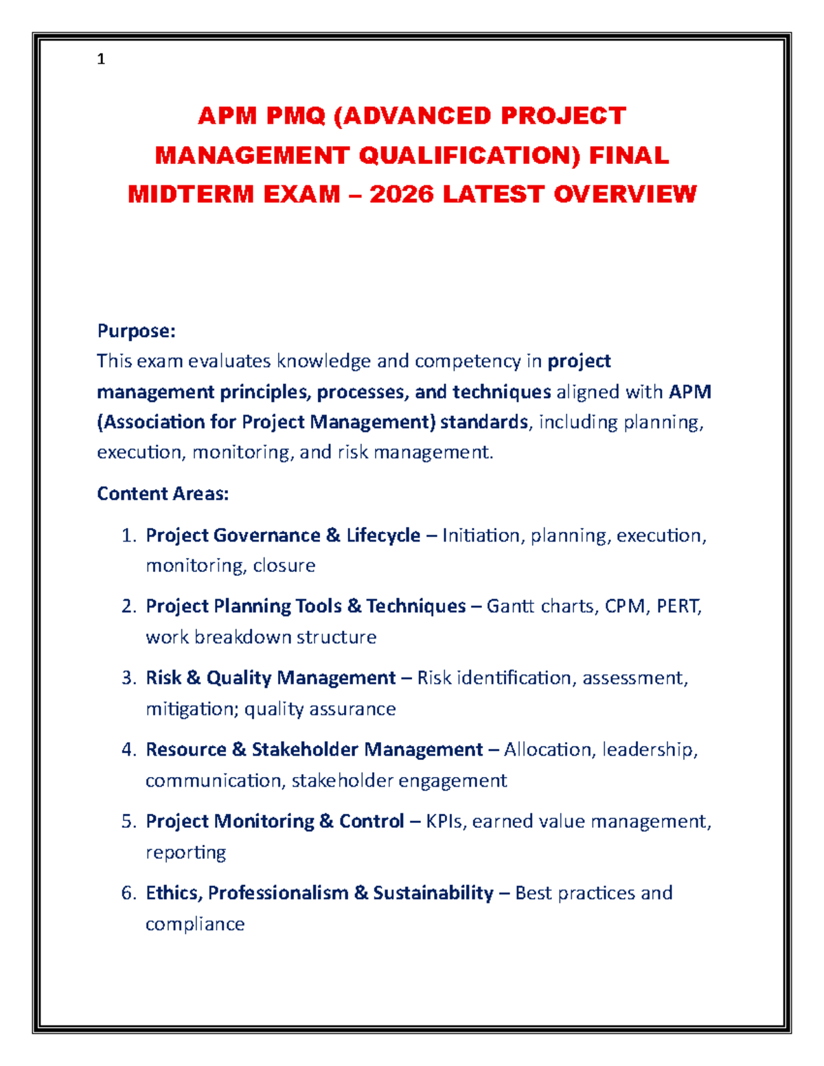 APM PMQ Final Midterm Exam 2026: Comprehensive Overview - Studocu
