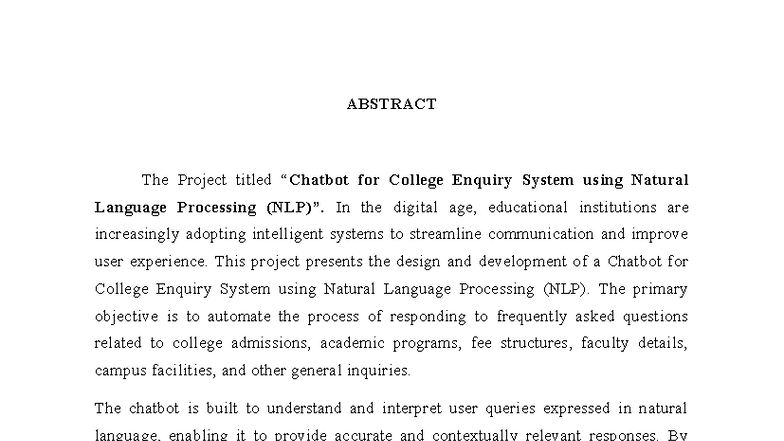 College Enquiry Chatbot Using NLP: Enhancing Student Interaction - Studocu