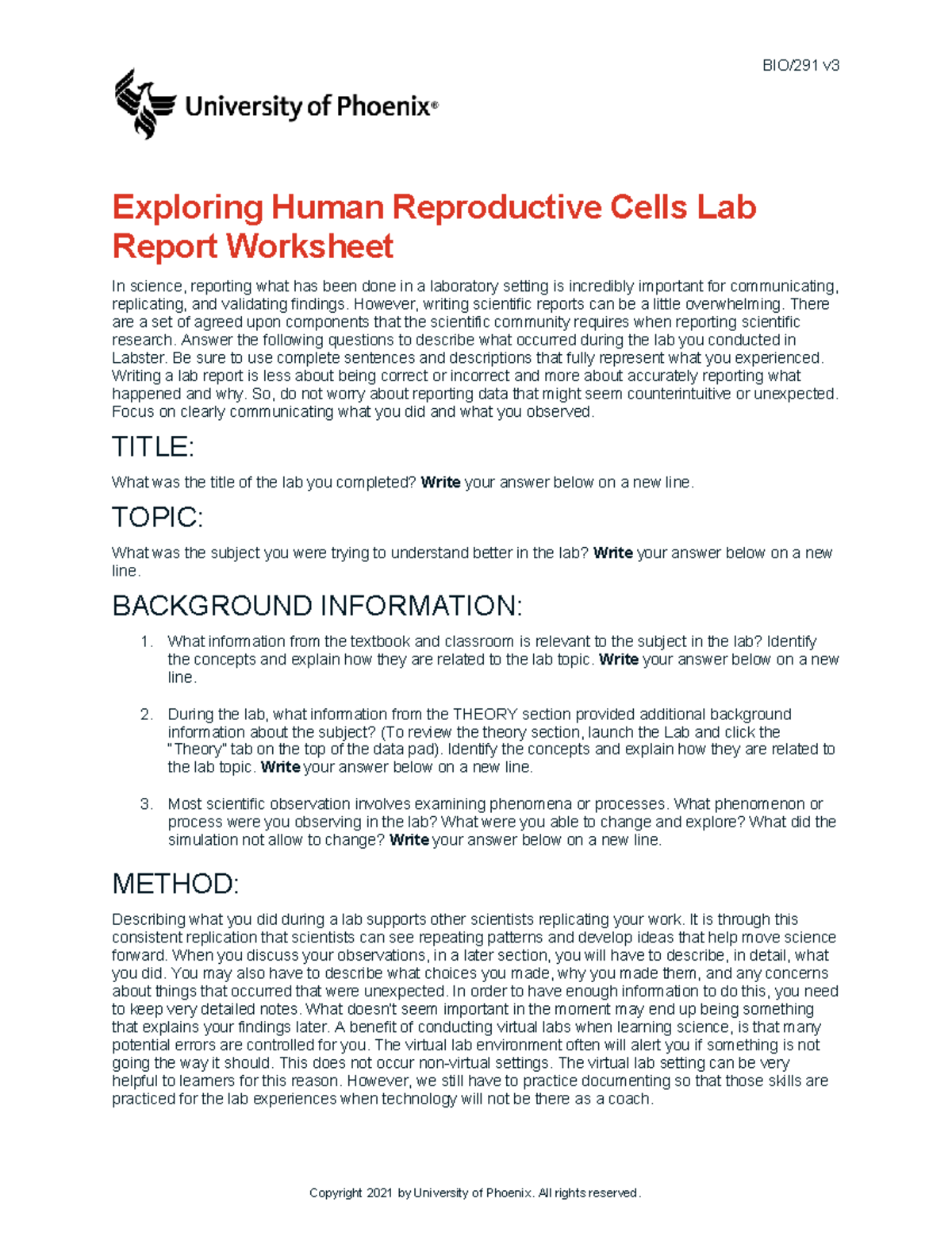 Bio wk 6 lab report - lab - BIO/291 v Exploring Human Reproductive Cells Lab Report Worksheet In ...
