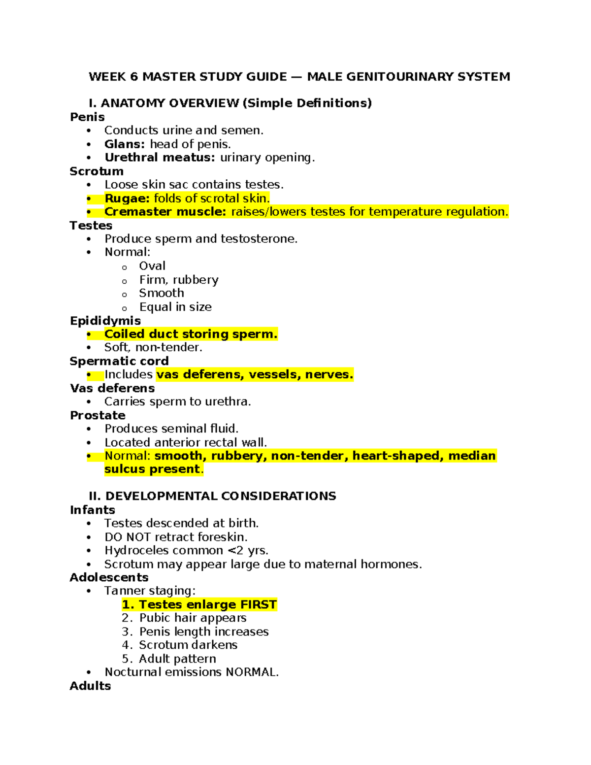 NR 304 WEEK 6 Male Genitourinary System Study Guide - Studocu