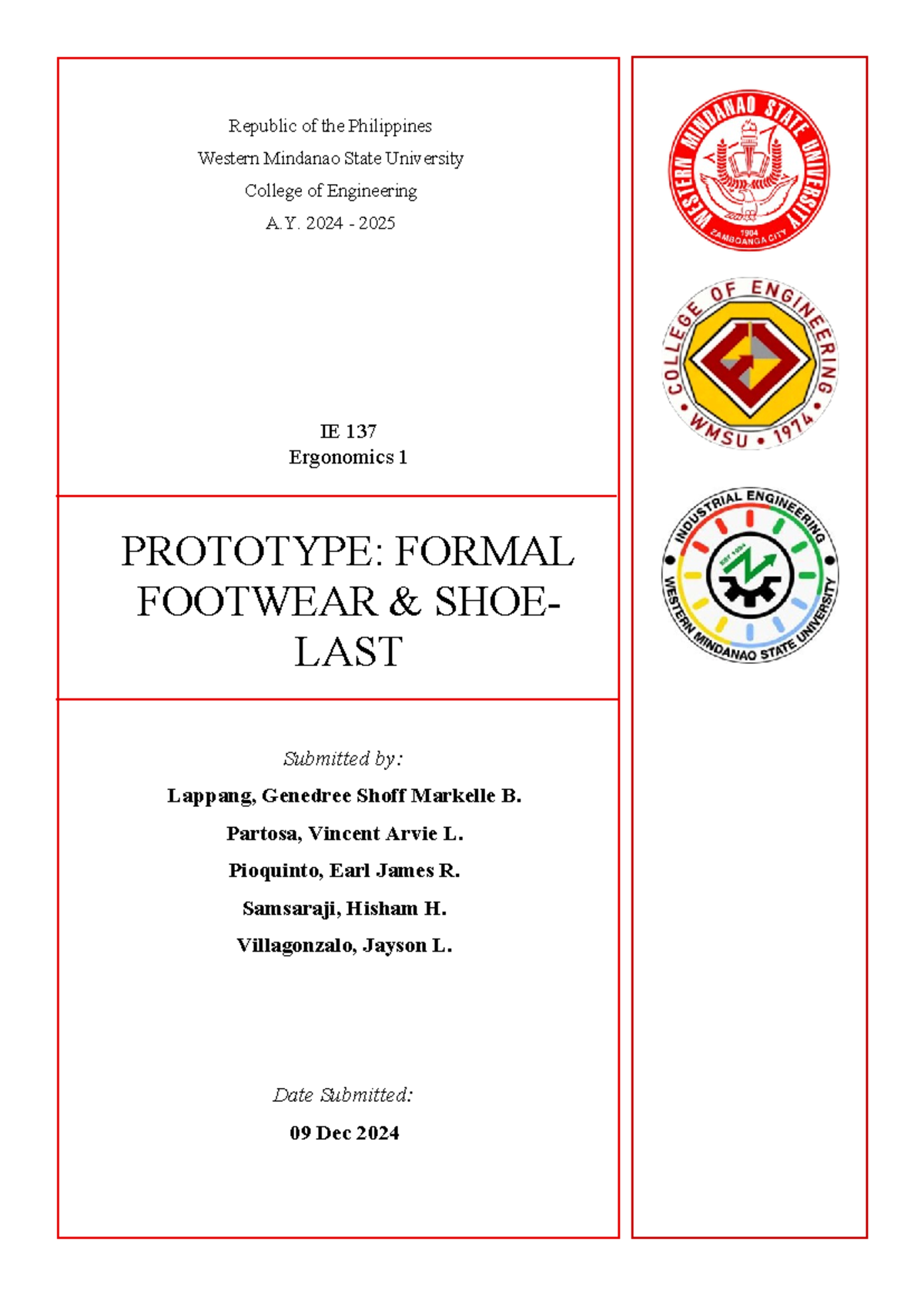 Application of Ergonomics in Formal Footwear Prototypes - IE 137 ...