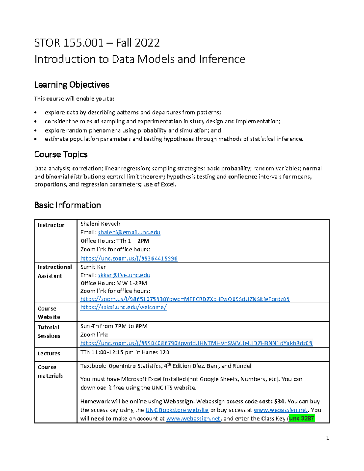 STOR 155 Syllabus - Introduction to Data Models & Inference Fall 2022 - Studocu