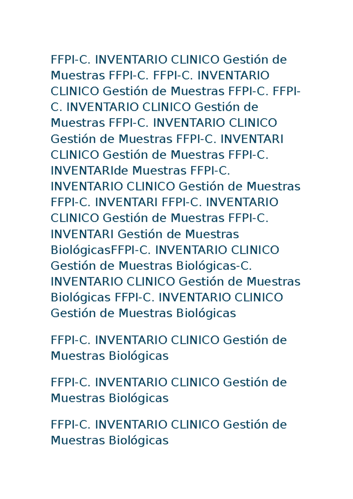 INVENTARIO CLÍNICO: Gestión de Muestras Biológicas y Ansiedad FFPIC ...