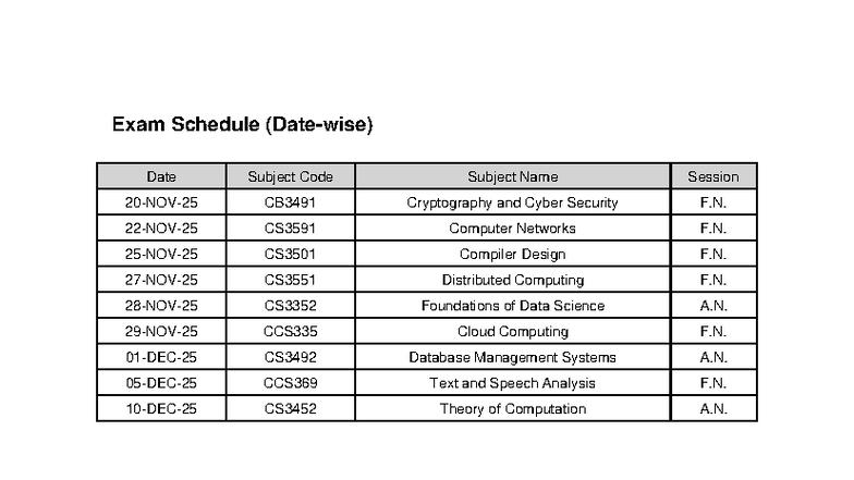Exam Schedule - exam time - Computer Science and Engineering - Exam ...