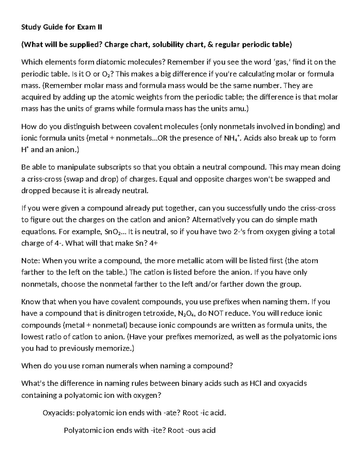 Study Guide for CHEM 101 Exam II: Key Concepts & Formulas - Studocu