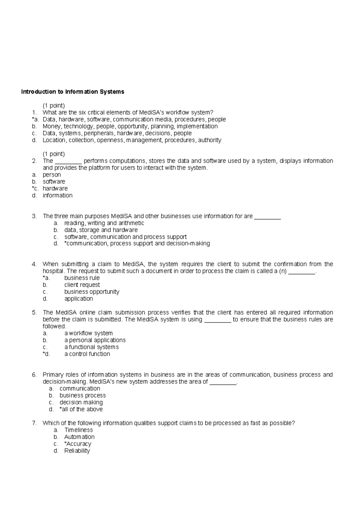 Information Systems Exam MCQ Answers - Review for Final Exam - Studocu