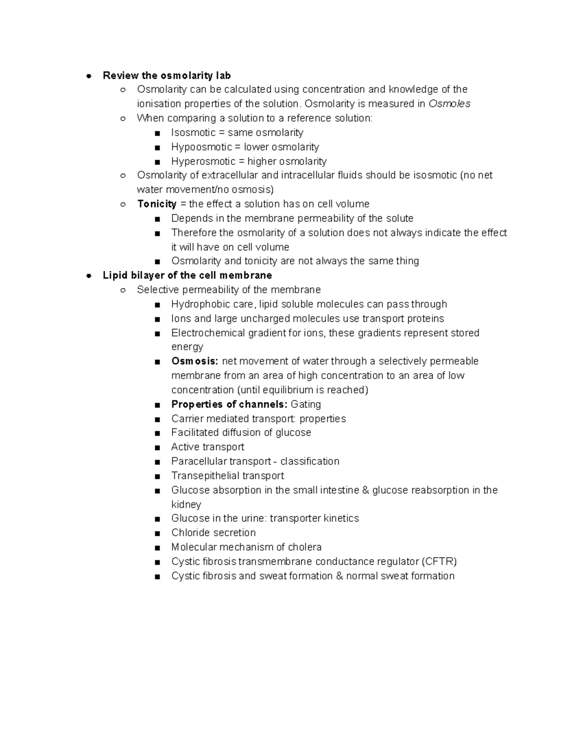 Cellular processes review - Review the osmolarity lab Osmolarity can be ...