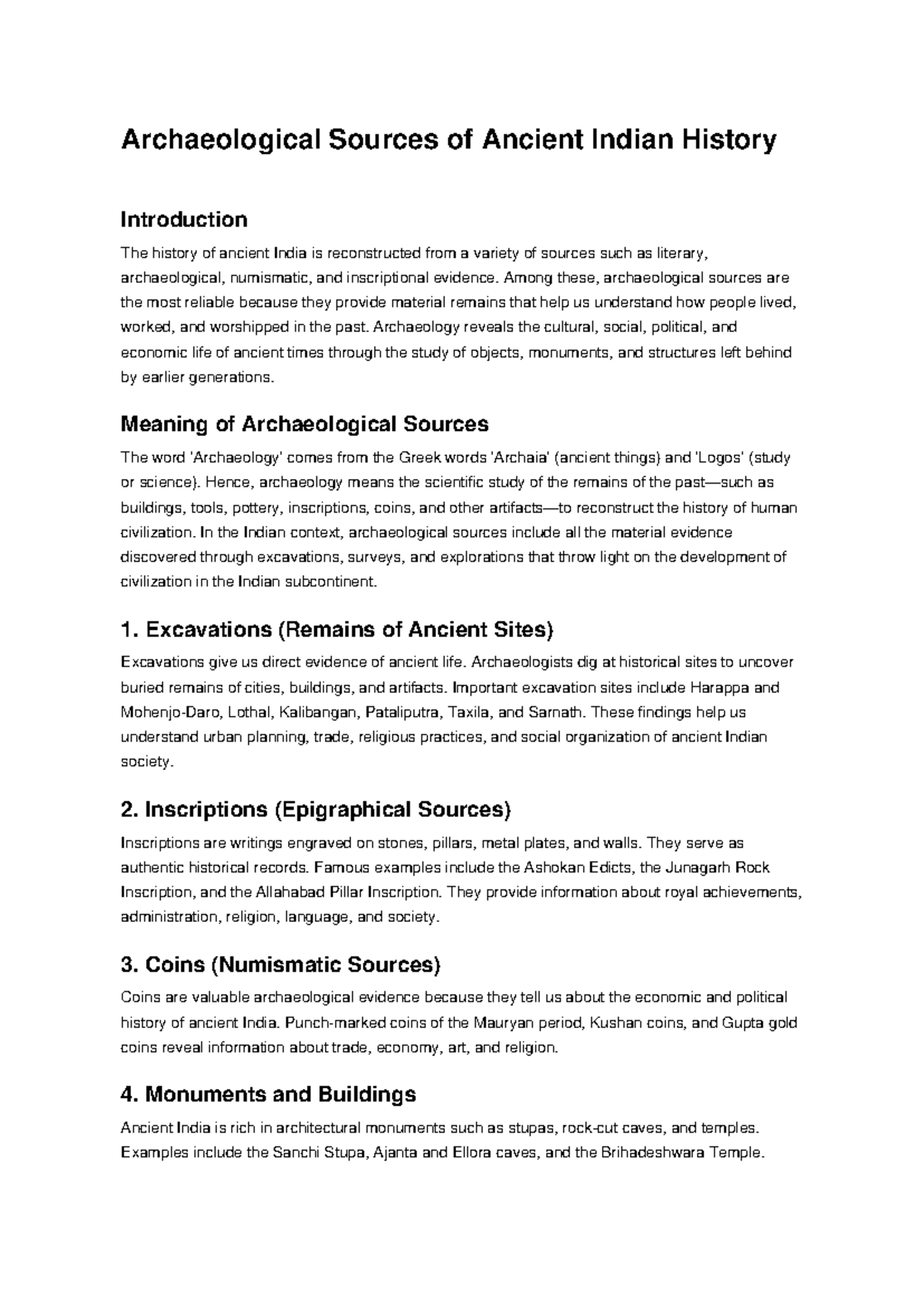 Archaeological Sources in Ancient Indian History: An Overview - Studocu