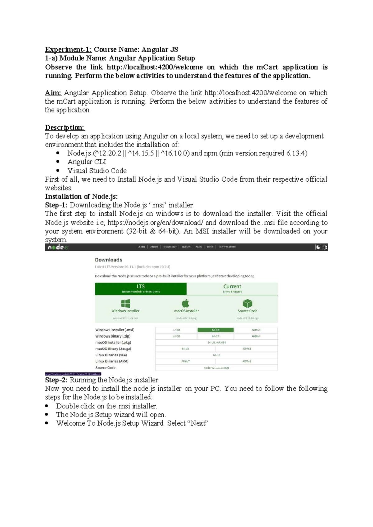 Mean Stack Technologies Lab - Angular JS Module Experiments - Studocu