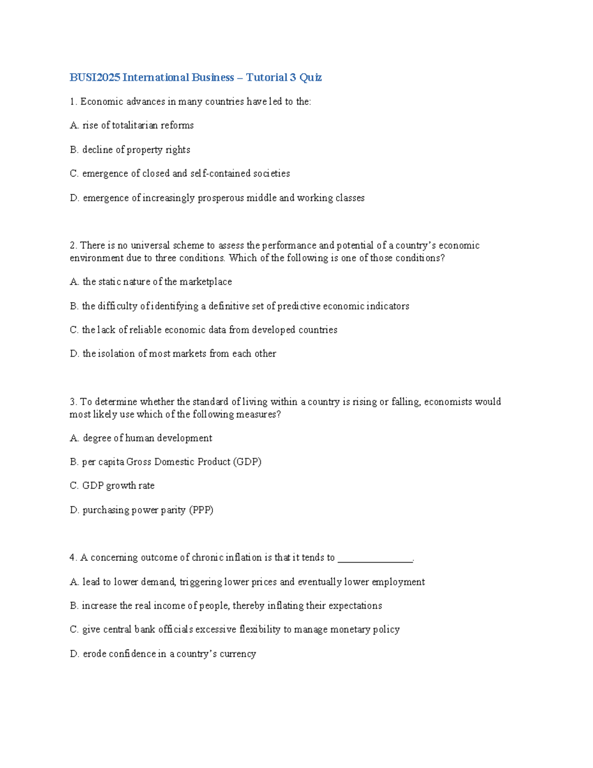 BUSI2025 International Business Tutorial 3 Quiz 1 Review and Insights ...