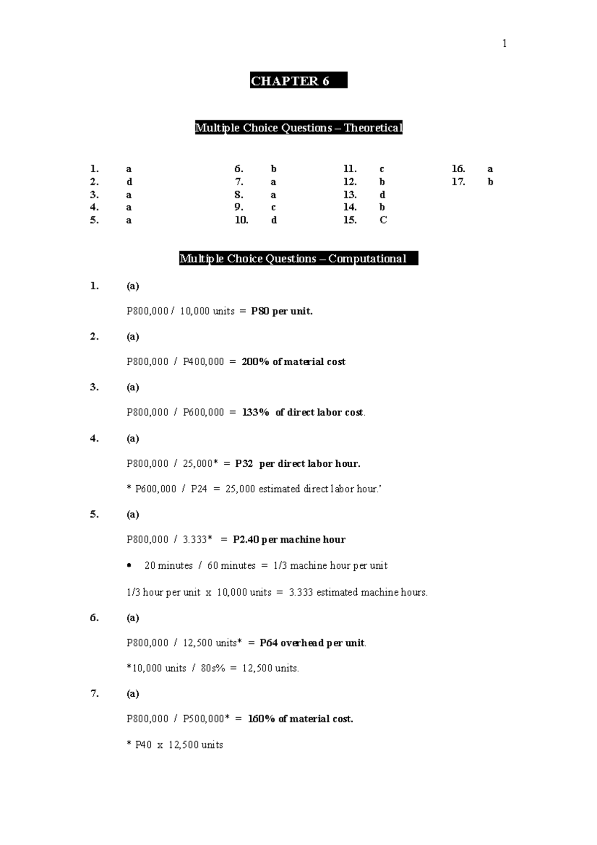 Cost Accounting Guerrero Chapter 6 Solutions - 1 CHAPTER 6 Multiple ...