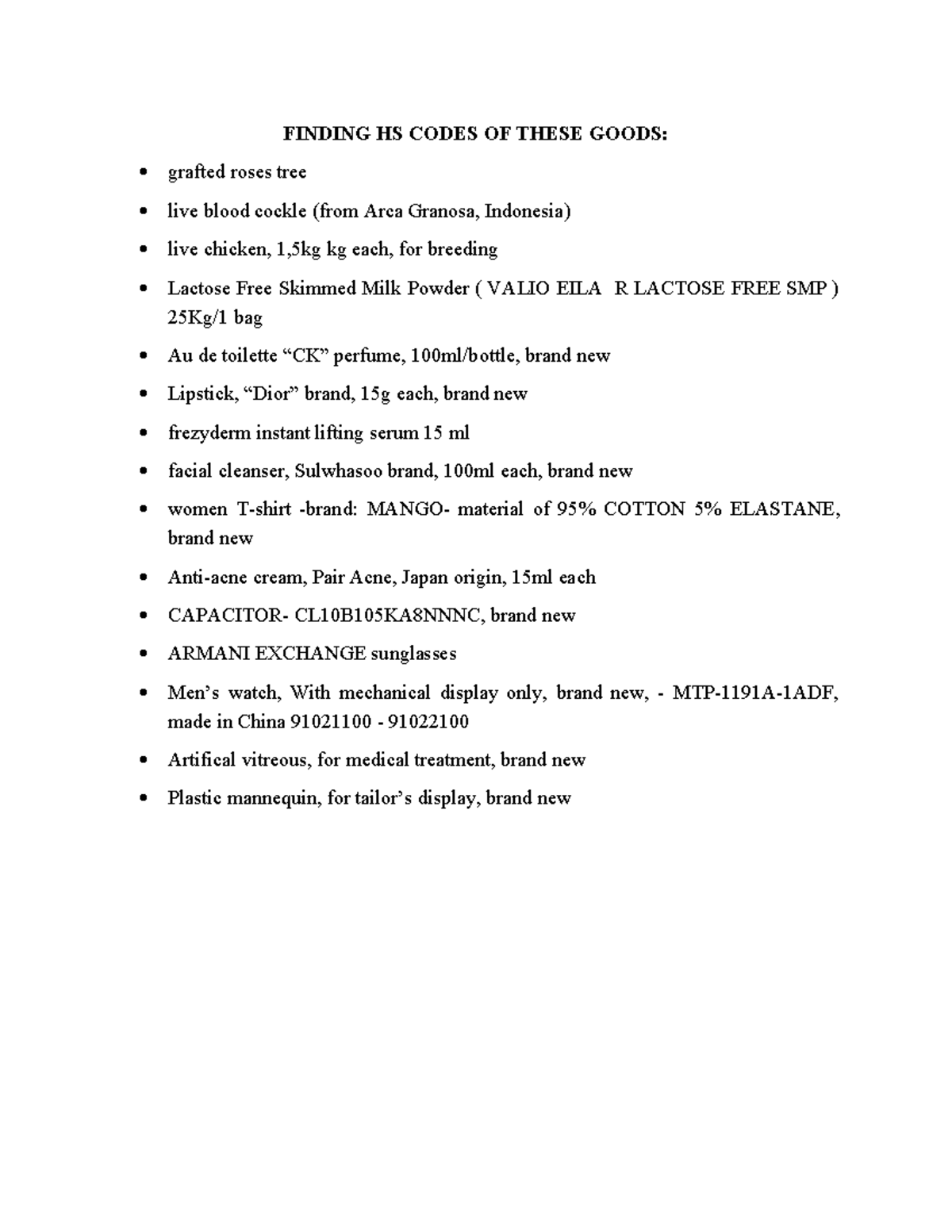 Finding HS Codes for Various Goods and Products - Studocu
