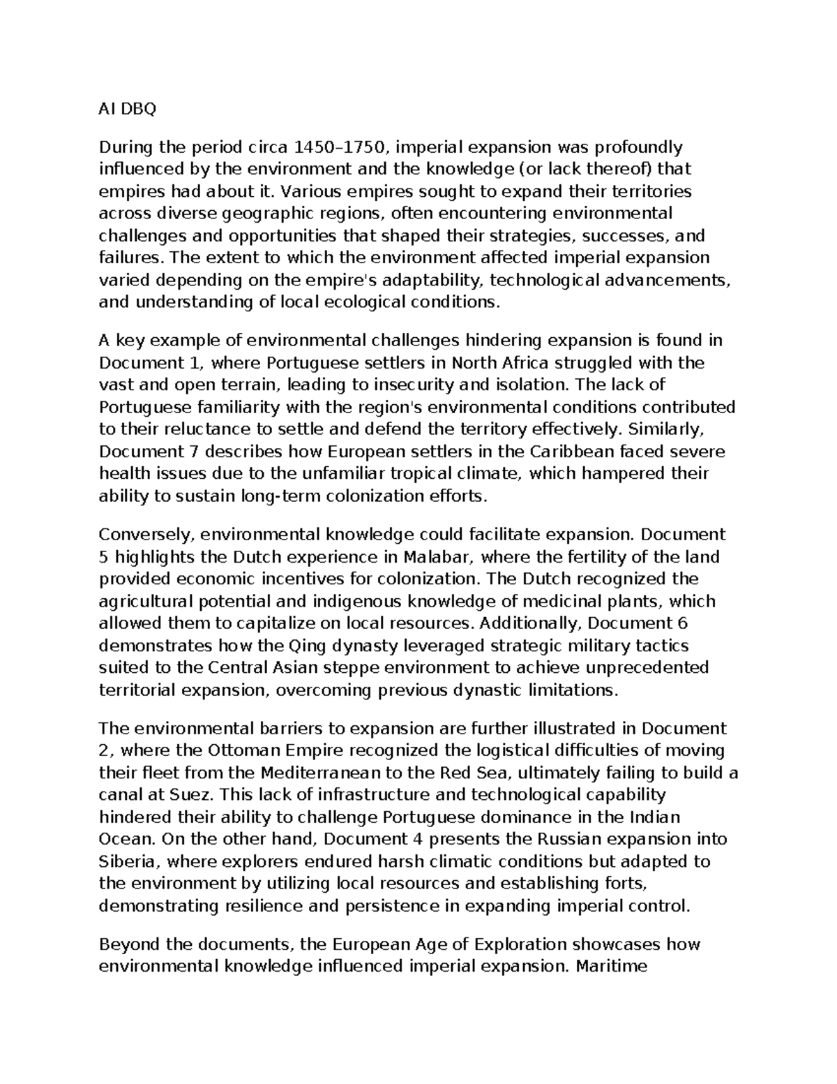 AI DBQ: Environmental Influences on Imperial Expansion - Studocu