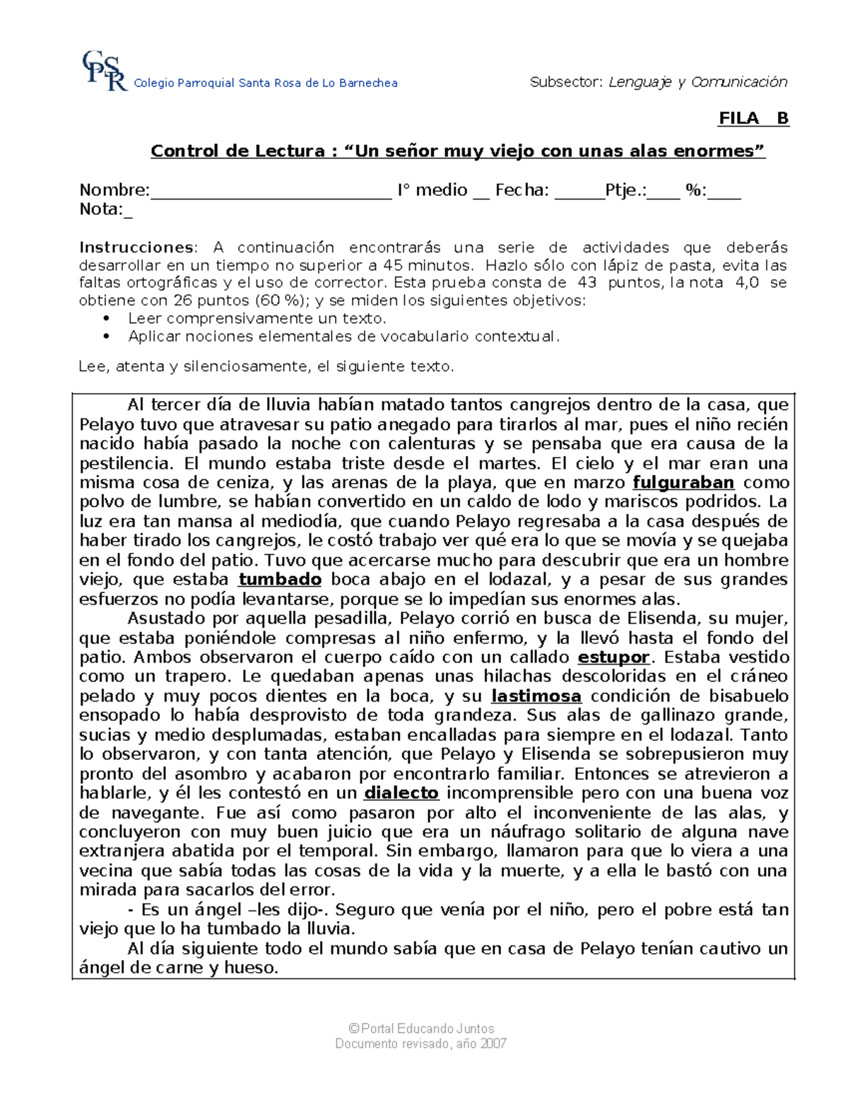 Un senor muy viejo con unas alas enormes 2 - Colegio Parroquial Santa ...