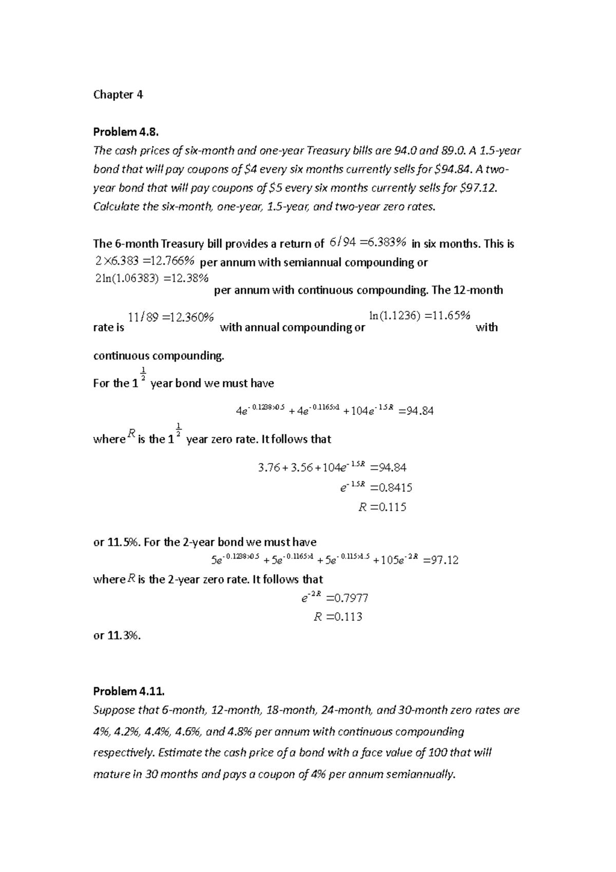 Chapter 4 Solutions - Hull Financial Derivatives Analysis - Studocu