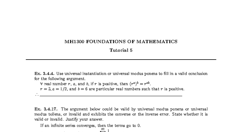 MH1300 FOUNDATIONS OF MATHEMATICS Tutorial 5 Solutions and Exercises ...