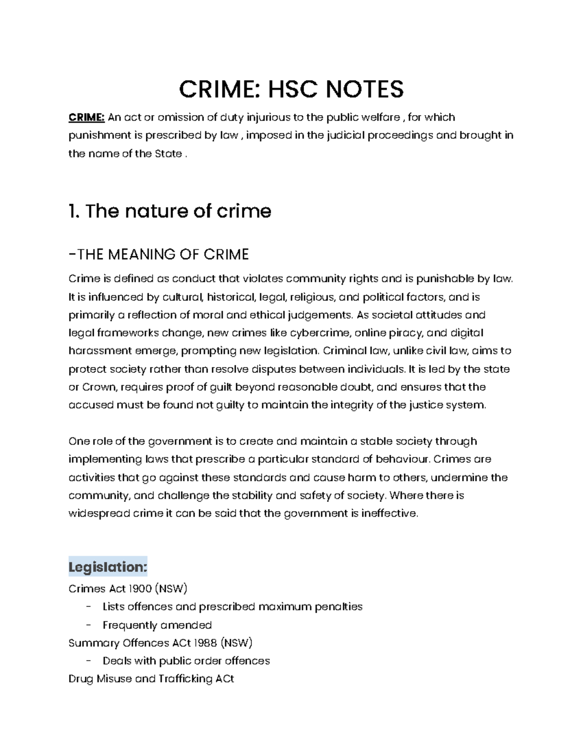 HSC Legal Studies: Comprehensive Crime Syllabus Notes - Studocu