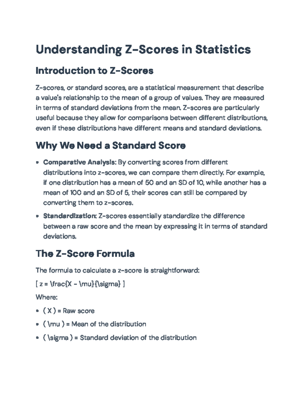 Understanding Z-Scores: Calculation & Importance in Statistics - Studocu
