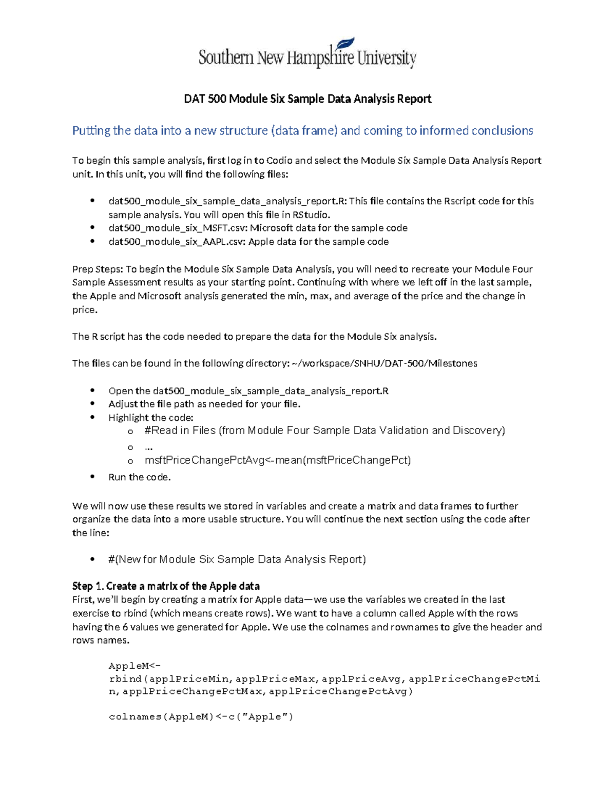 DAT 500 Module Six Data Analysis Report: Structuring Data with R - Studocu