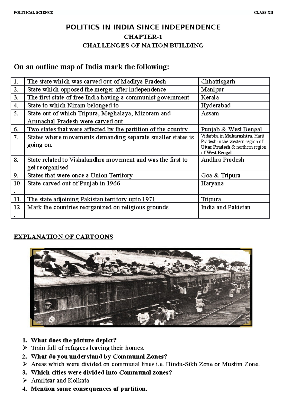 POLITICAL SCIENCE 12: CHALLENGES OF NATION BUILDING & MAP ANALYSIS ...
