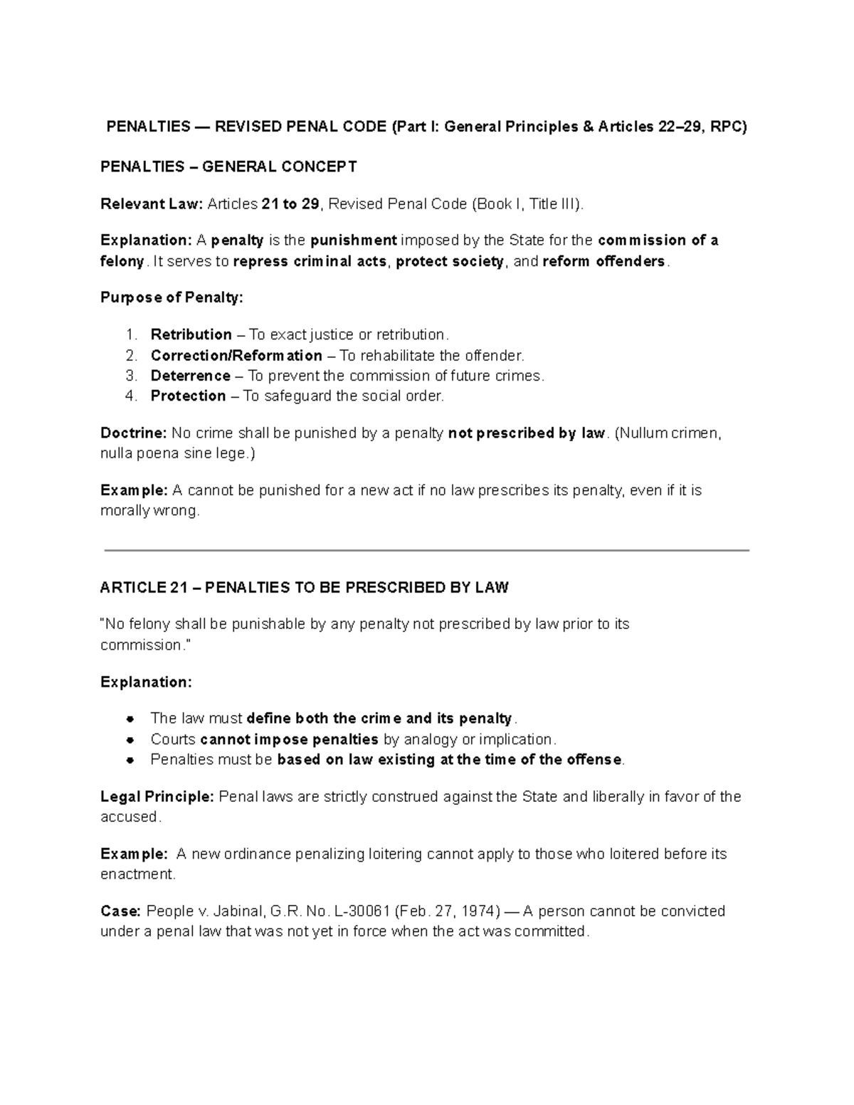 PENALTIES IN REVISED PENAL CODE (RPC) - GENERAL PRINCIPLES & ARTICLES ...