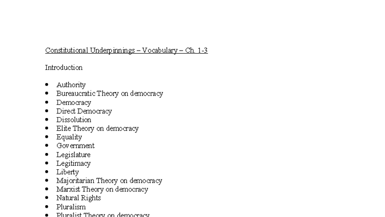 Constitutional Underpinnings Vocabulary Ch. 1: Key Terms & Theories ...
