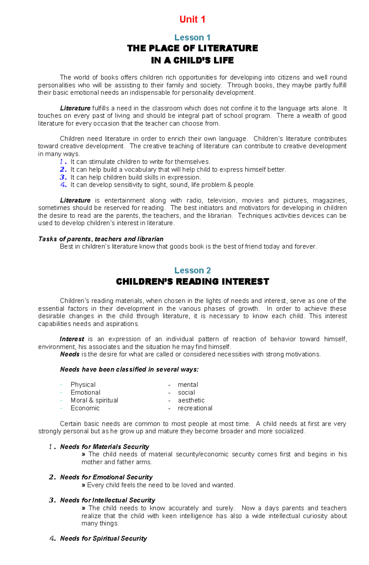 ENG 1: The Role of Literature in Child Development and Learning - Studocu