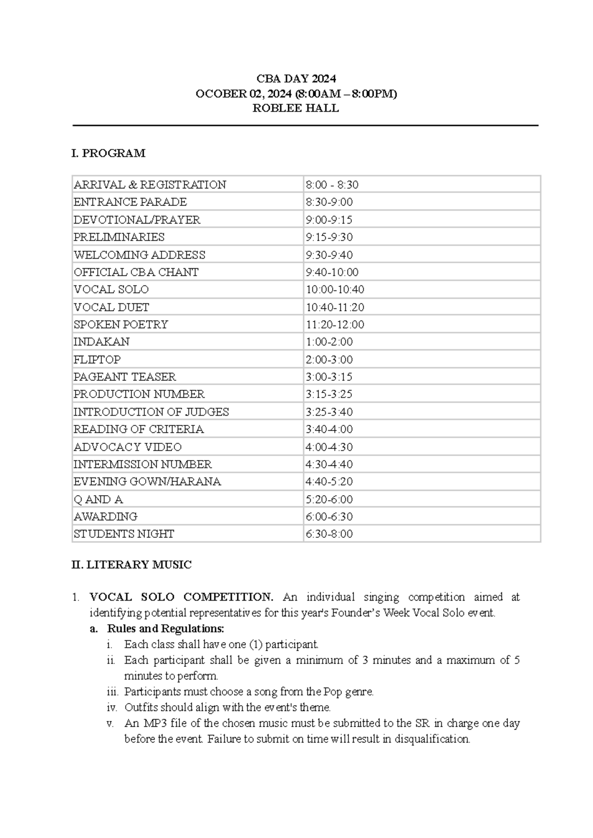 CBA DAY 2024 Rules Criteria - CBA DAY 2024 OCOBER 02, 2024 (8:00AM – 8 ...