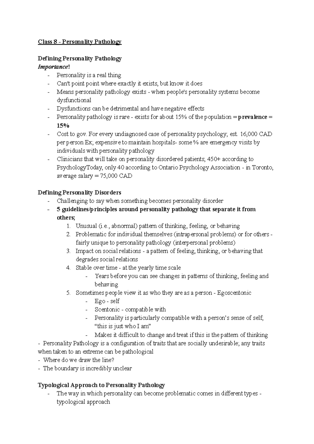 PSYC 2130 - Lecture Notes - Understanding Personality Pathology for ...