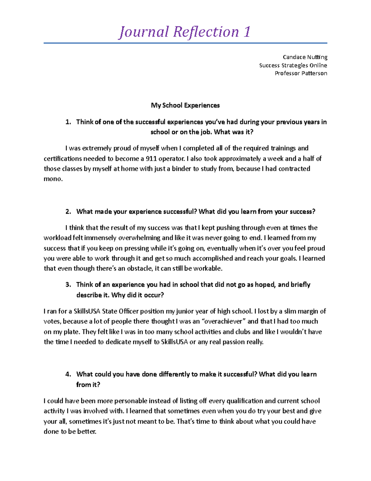 Success Strategies Online: Journal Reflection 1 - Personal Insights ...