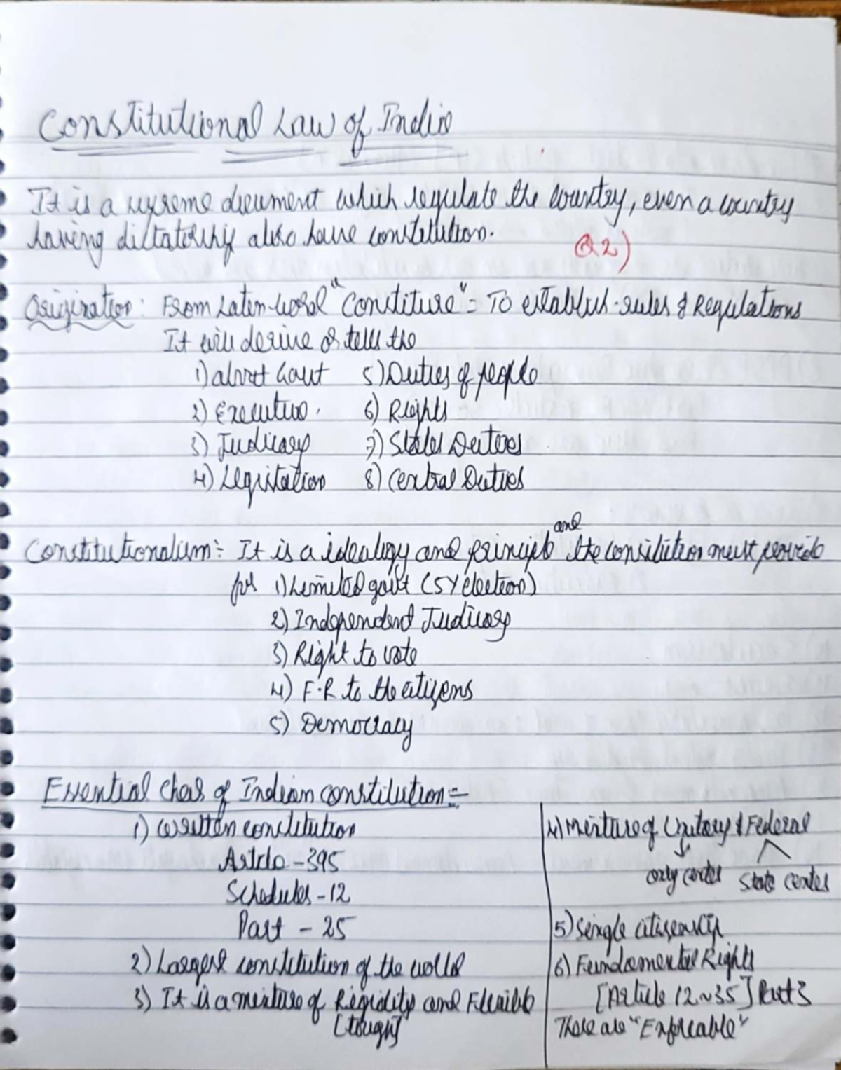 Constitutional Law of India: Key Concepts and Principles - Notes - Studocu