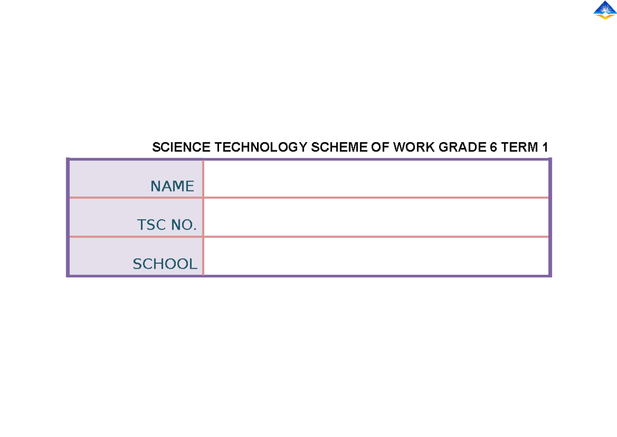 SCI GD 6 TERM 1 - GRADE 6 SCIENCE AND TECHNOLOGY SCHEME OF WORK - Studocu
