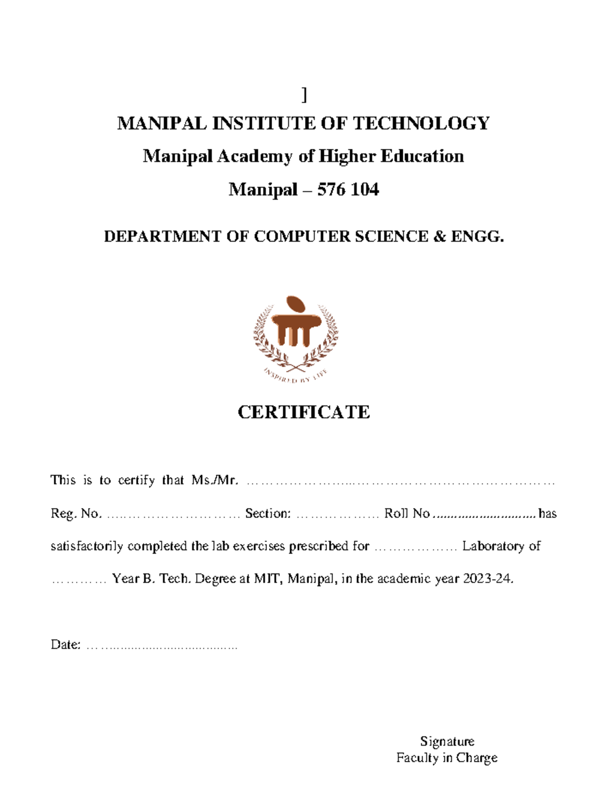 DS Lab Manual 2024 - Practical File - ] MANIPAL INSTITUTE OF TECHNOLOGY Manipal Academy of ...