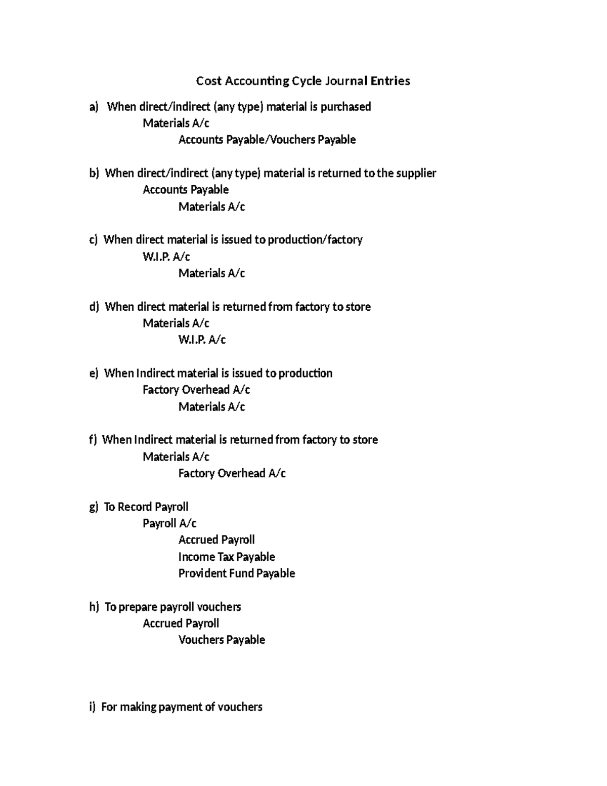 Cost Accounting Cycle Journal Entries (ACC 101) - Studocu