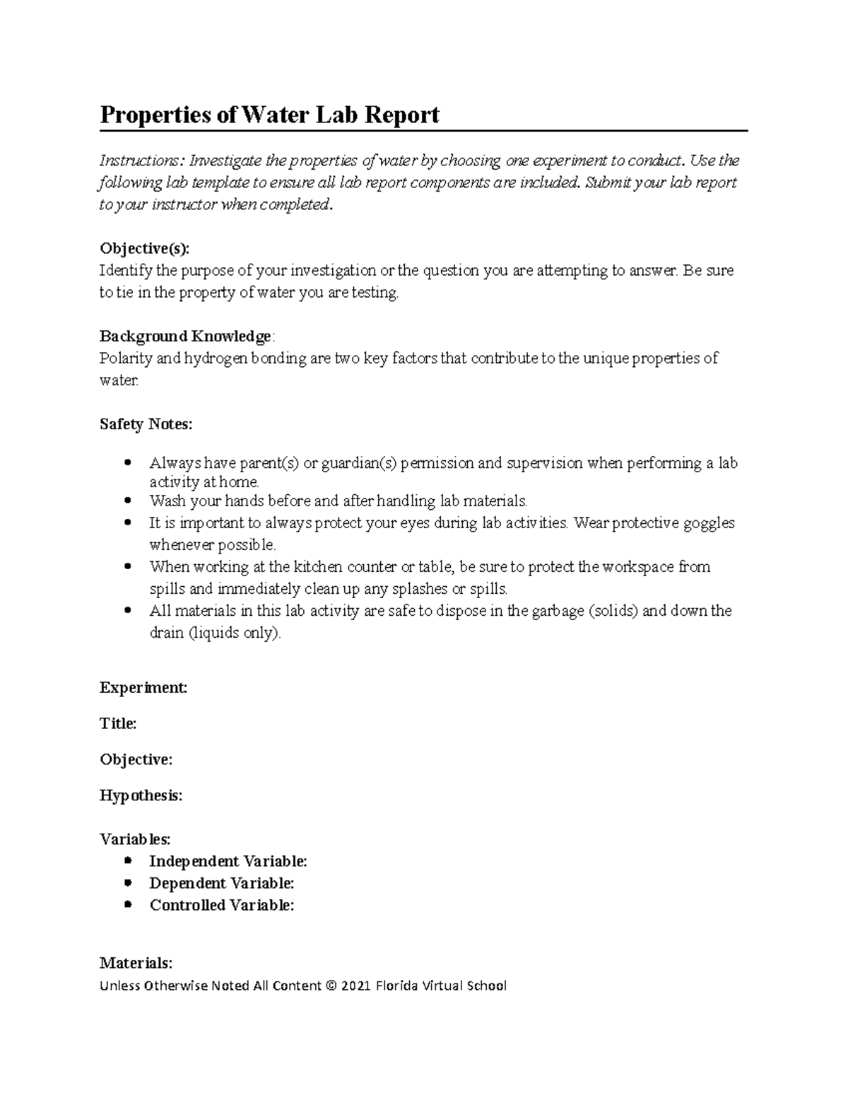 02 01 properties of water lab report - Properties of Water Lab Report ...