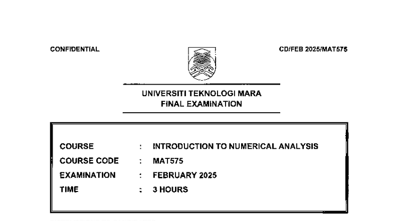 MAT575 Final Exam: Introduction to Numerical Analysis - Feb 2025 - Studocu