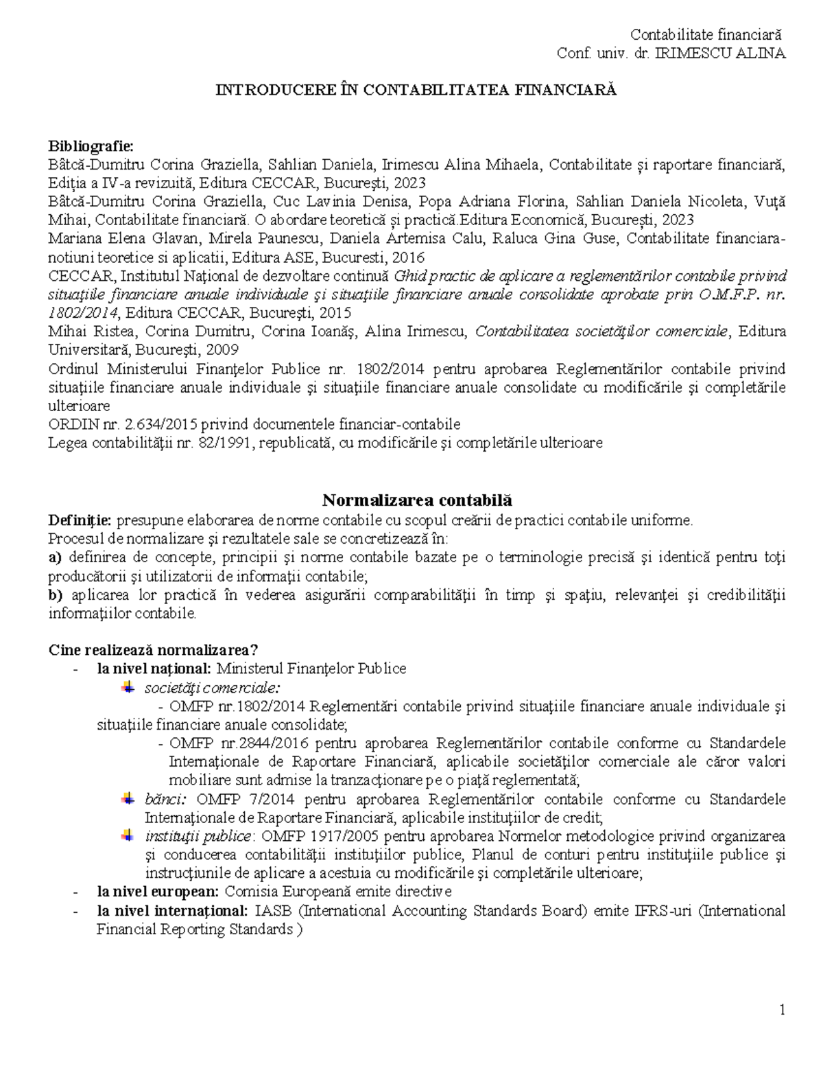 Suport Curs Contabilitate Financiară 2024 - Nota de Lecție - Studocu