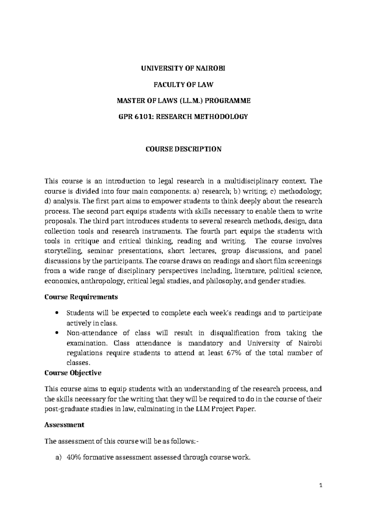 GPR 6101: Research Methodology Course Outline - Revised Version - Studocu