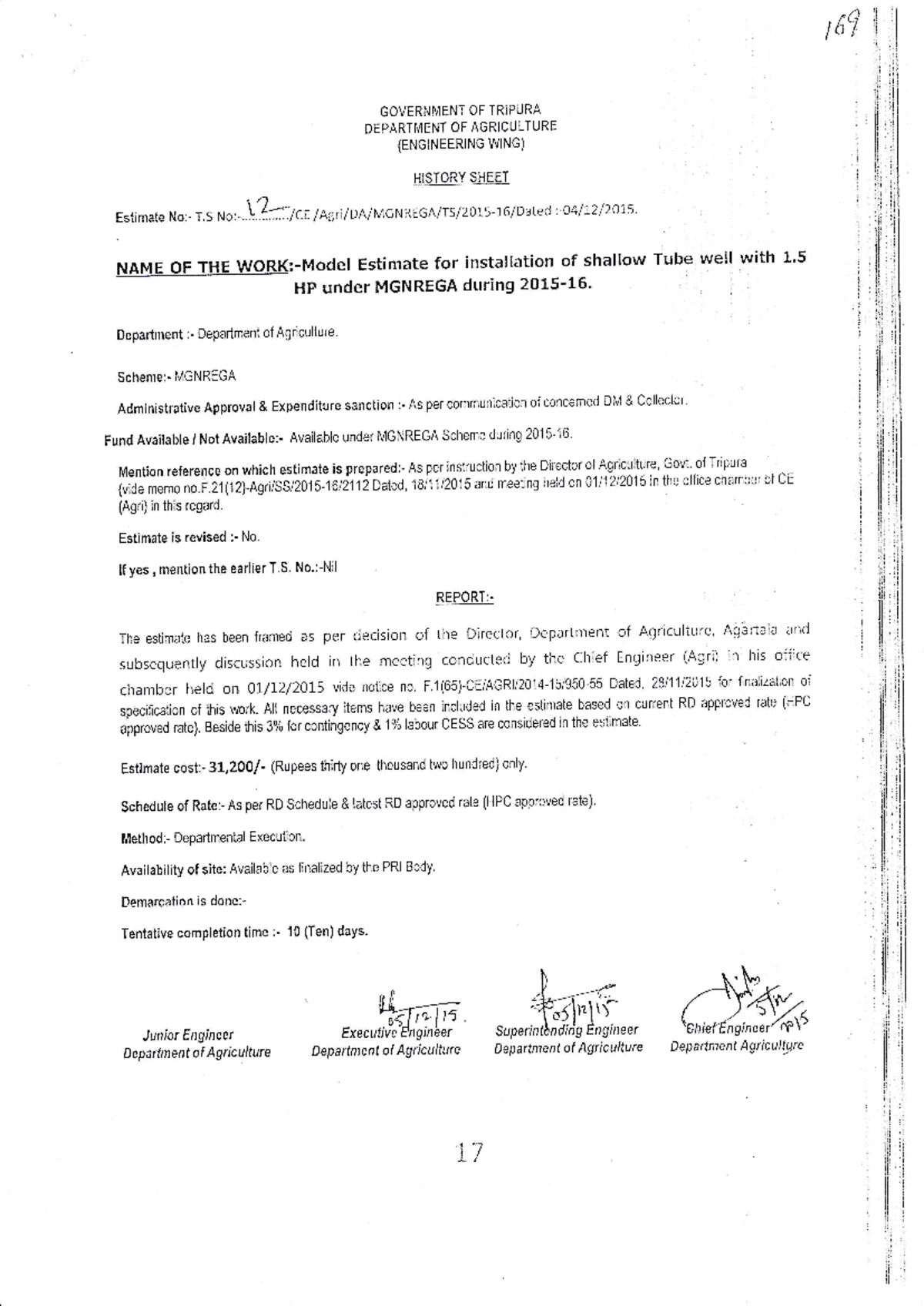 Model Estimate for Installing Shallow Tube Well under MGNREGA 2015-16 ...