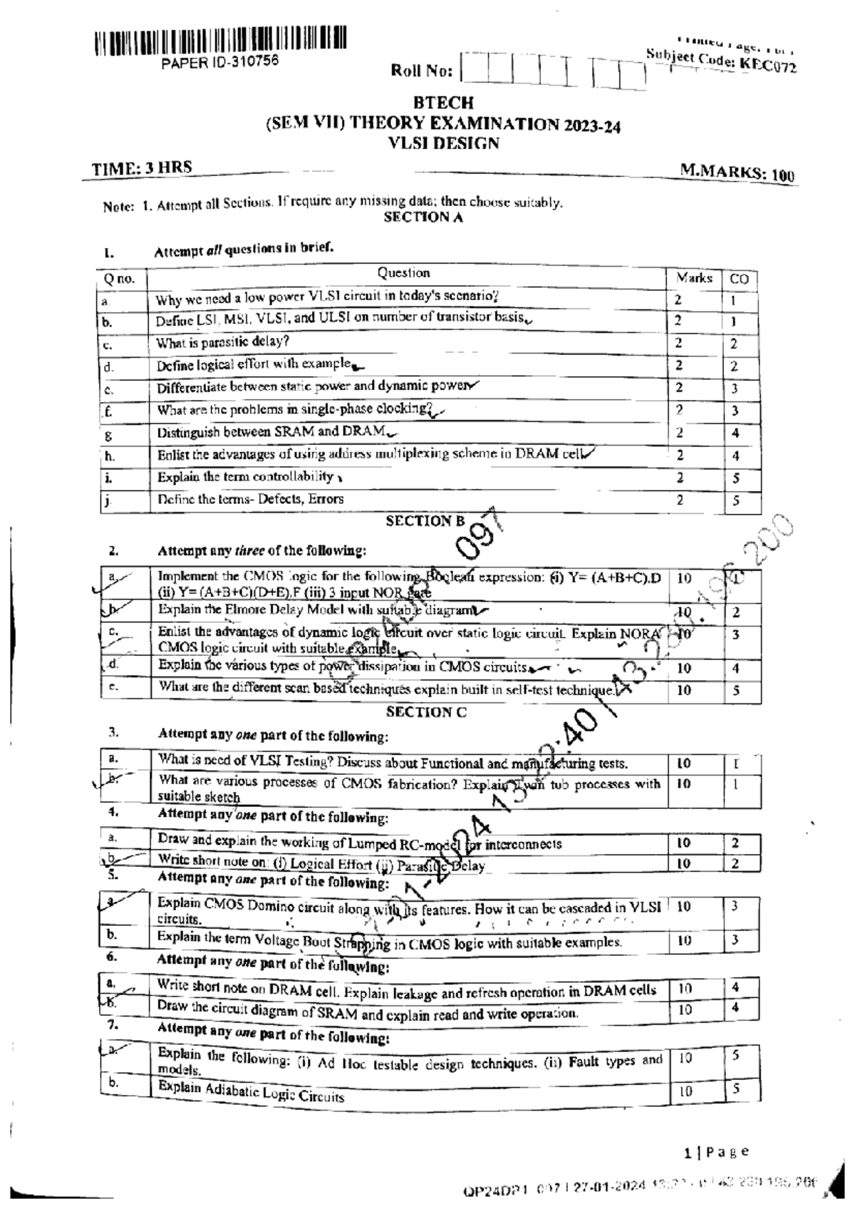 BTech VLSI Design KEC072 Sem VII Final Exam Paper 2024 - Studocu