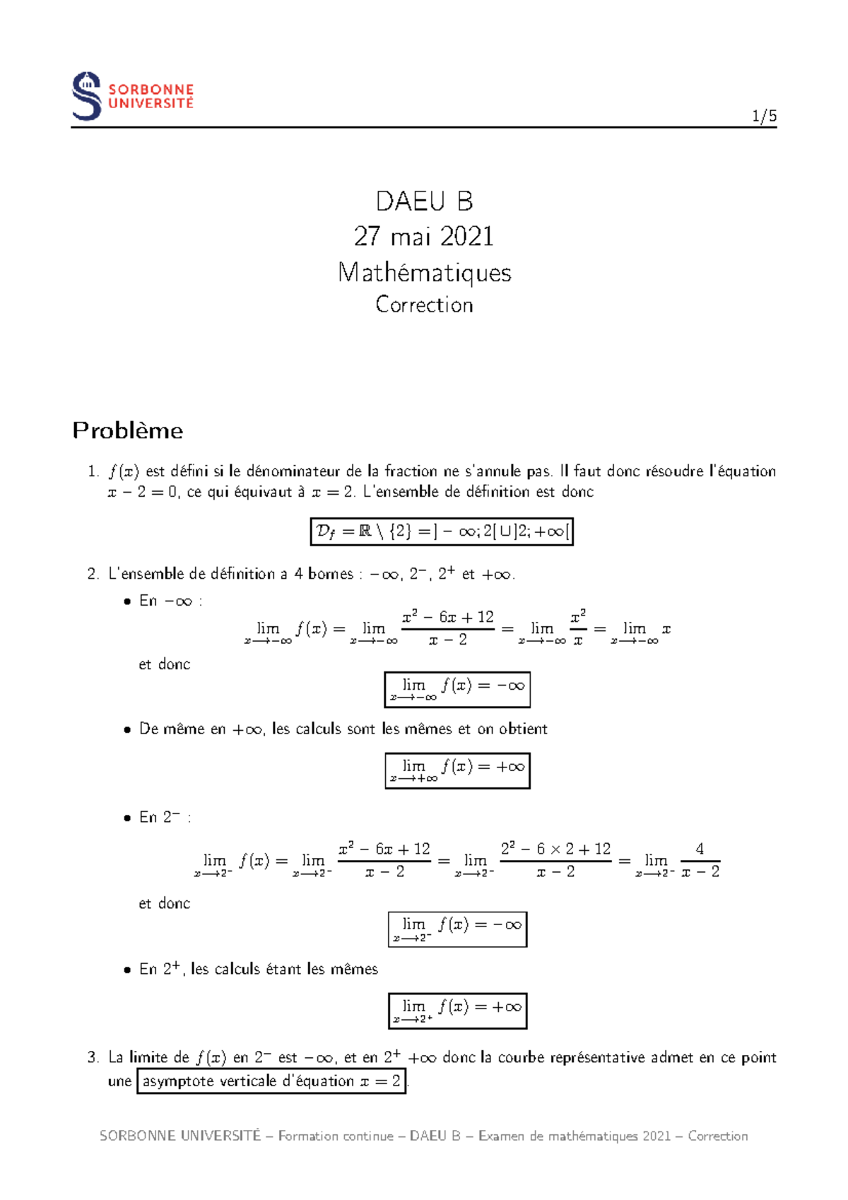 Correction Examen Maths 2021 - DAEU B - Studocu