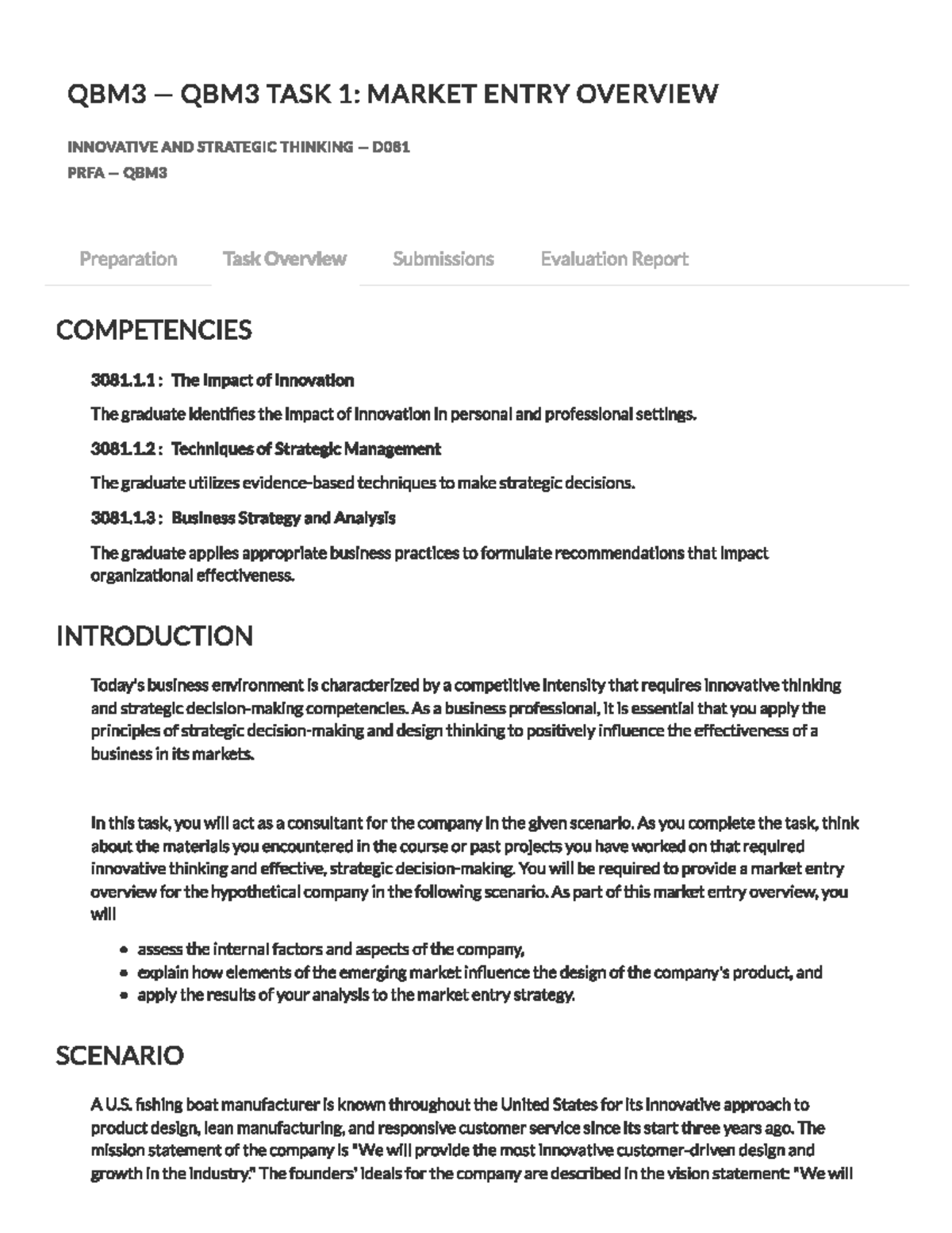 Innovative Market Entry Strategy Overview for QBM3 D081 Task 1 - Studocu