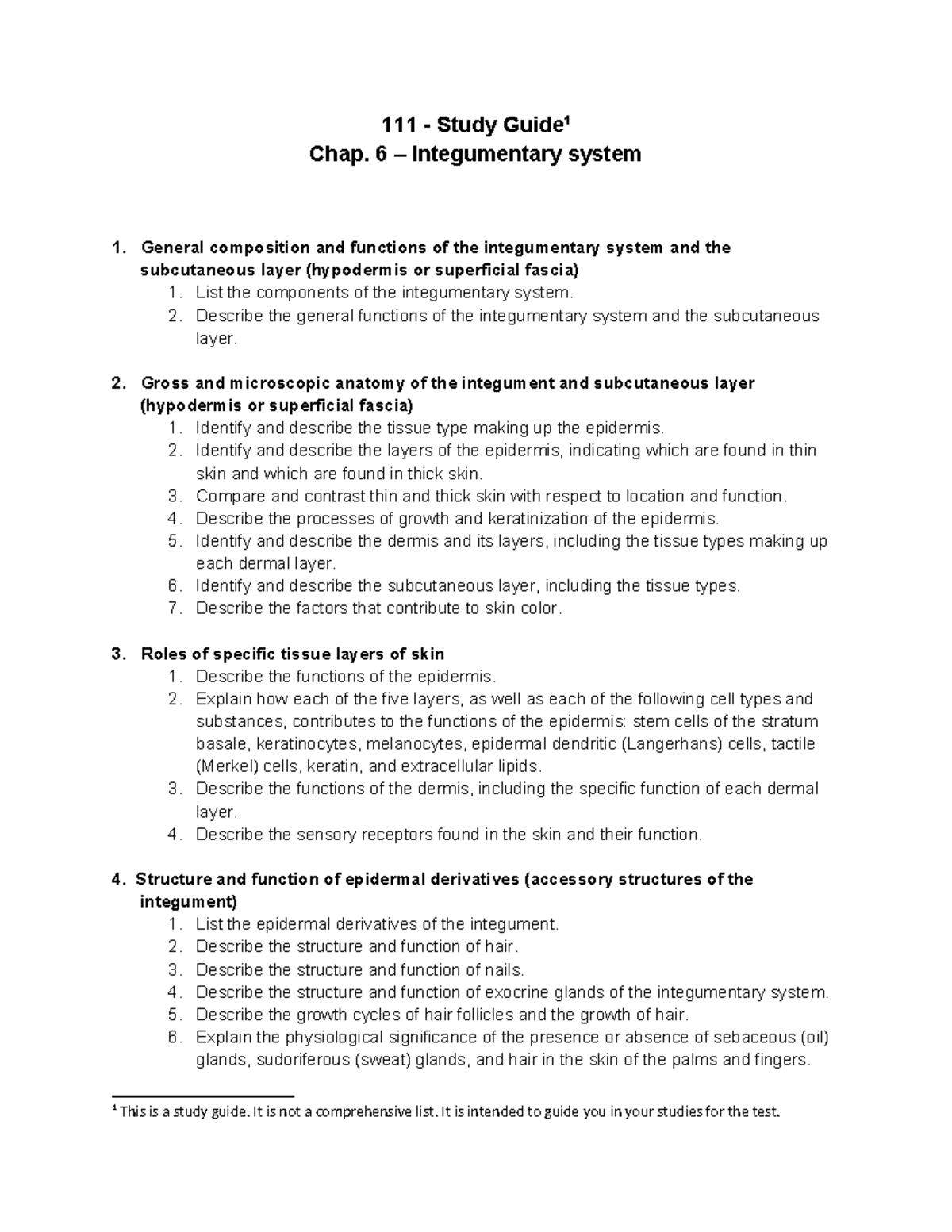 Integumentary System Study Guide (BIOL 111) - Structures & Functions ...