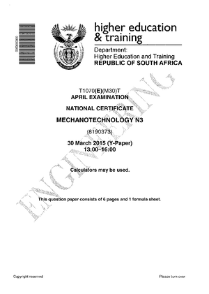 NATIONAL CERTIFICATE MATHEMATICS N3 Exam Paper (16030143) - February ...