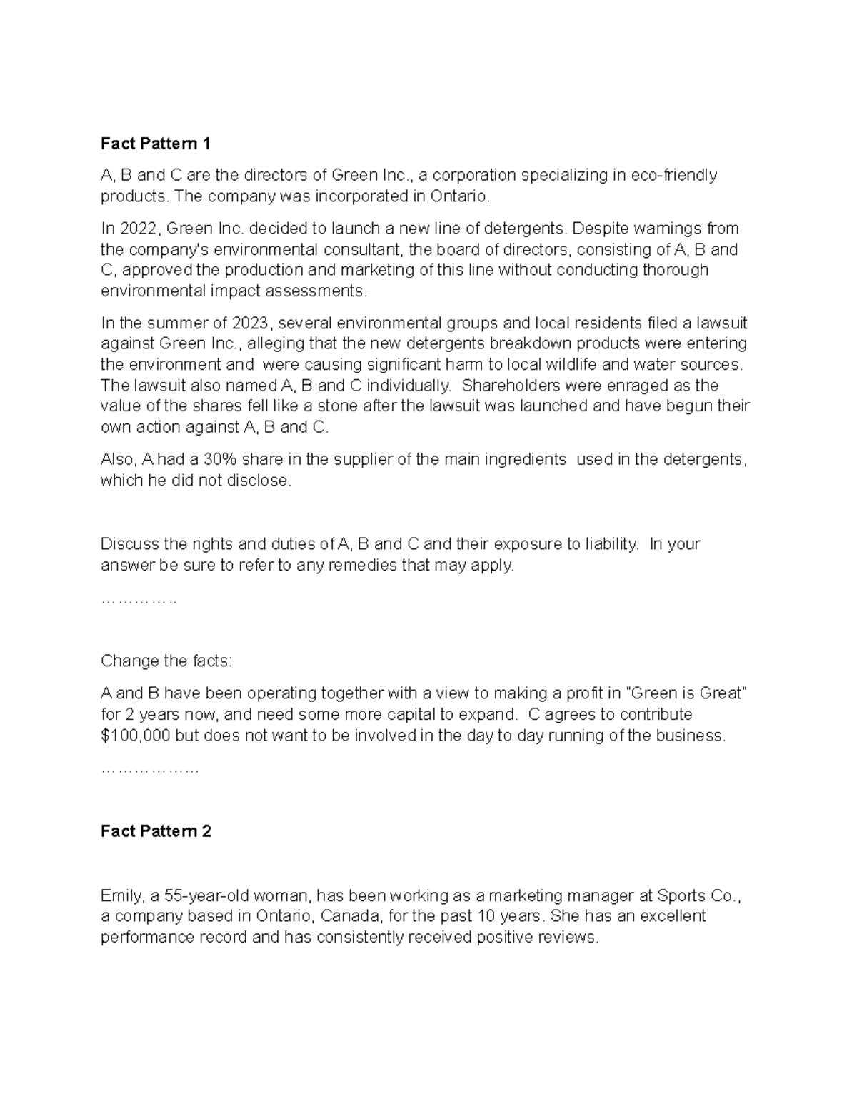 Fact Patterns - Extra Questions & Summary for Exam Prep - Studocu