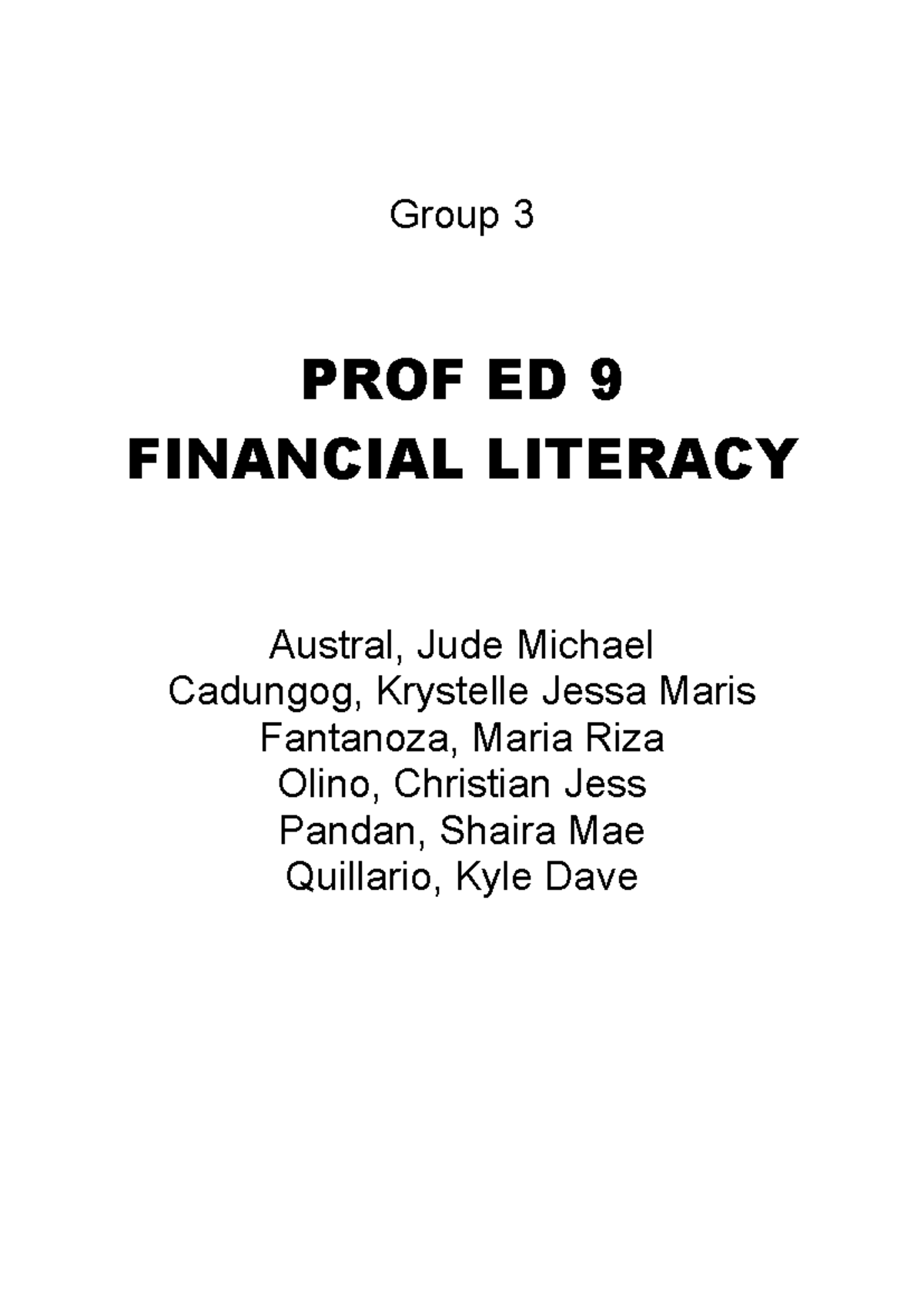 Group 3 PROF ED 9 Financial Literacy Summary and Strategies - Studocu