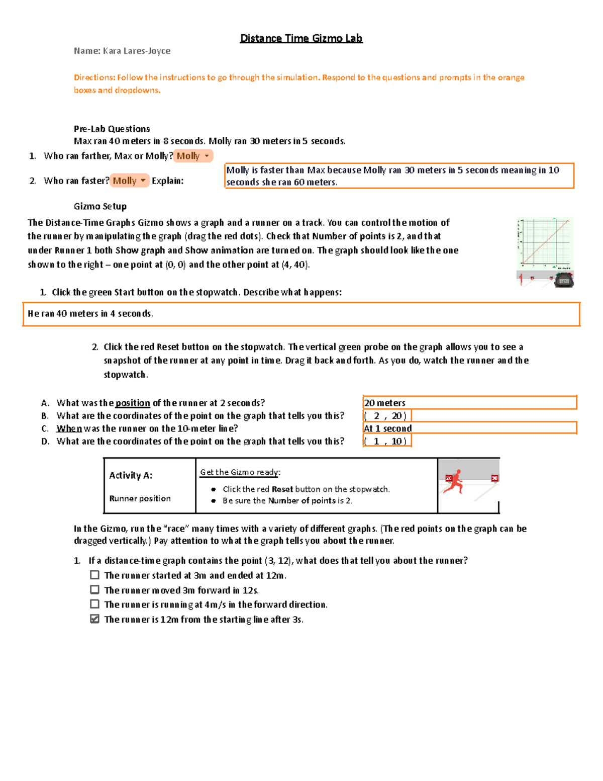 Distance Time Gizmo Lab (CP PHYSICS) - Simulation & Assessment Guide ...