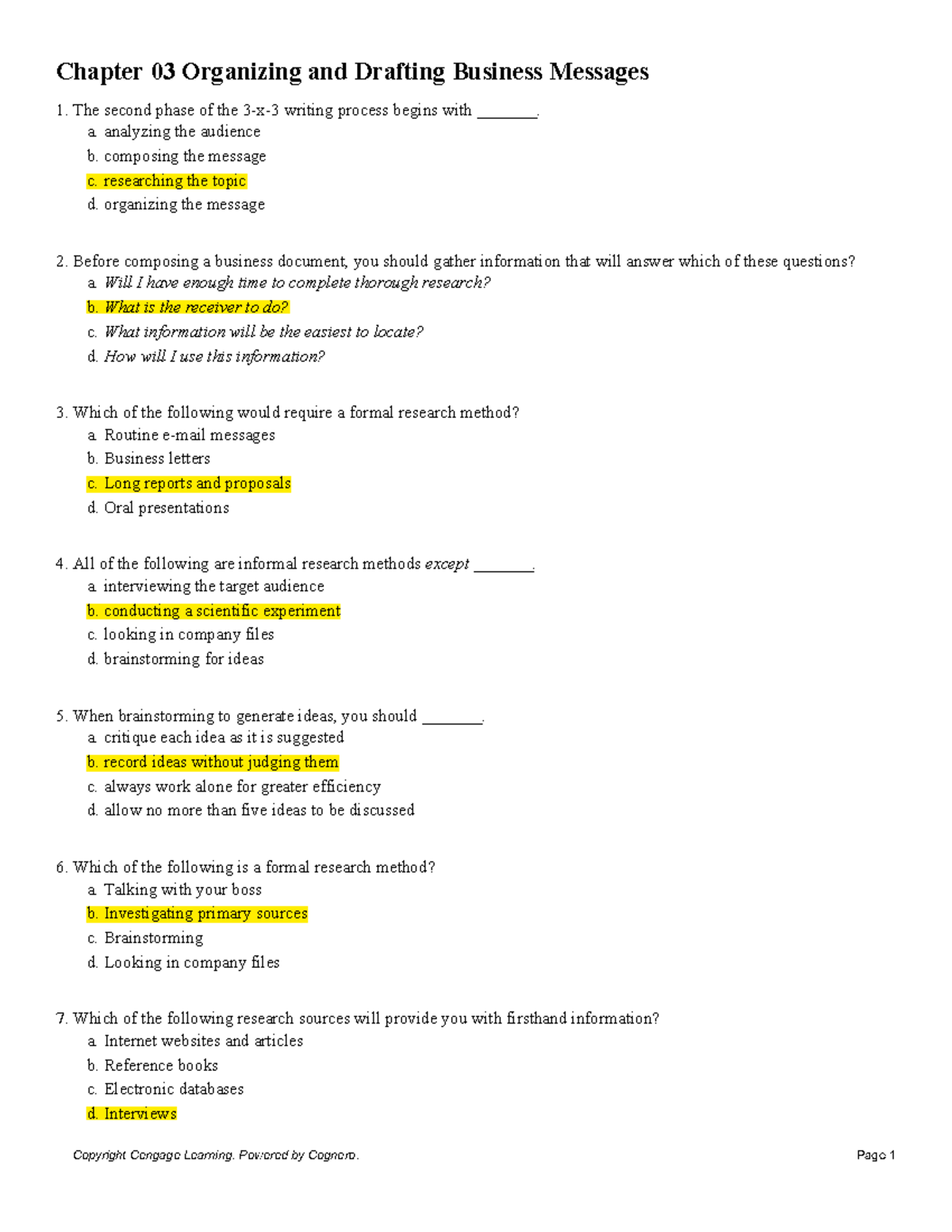 Chapter 03 MC Questions - Organizing and Drafting Business Messages ...
