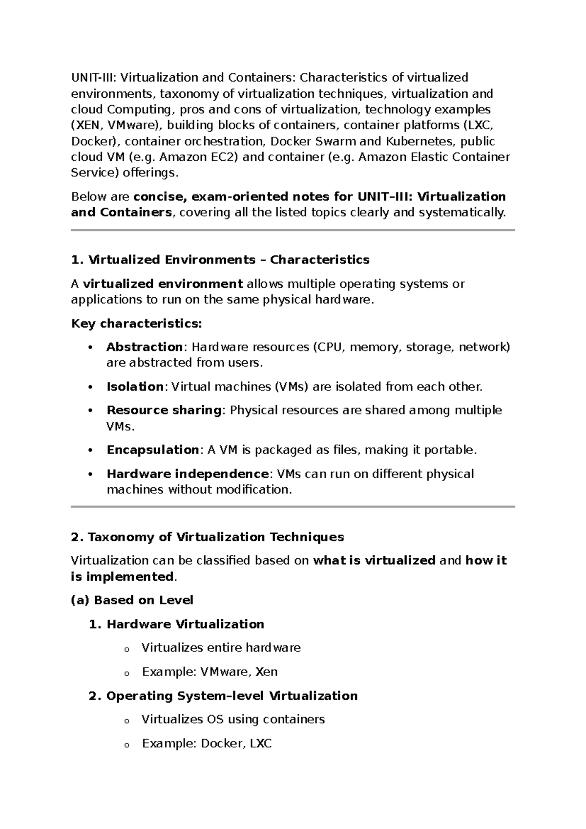 UNIT-III: Virtualization & Containers - Key Concepts and Techniques - Studocu